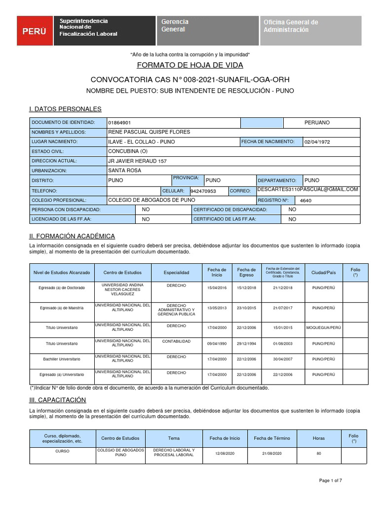 Hoja Sunafil | Descargar gratis PDF | Gobierno local | Presupuesto