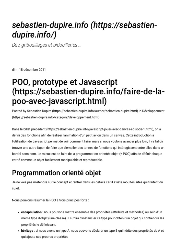 POO, Prototype Et Javascript - Sebastien-Dupire - Info | PDF ...