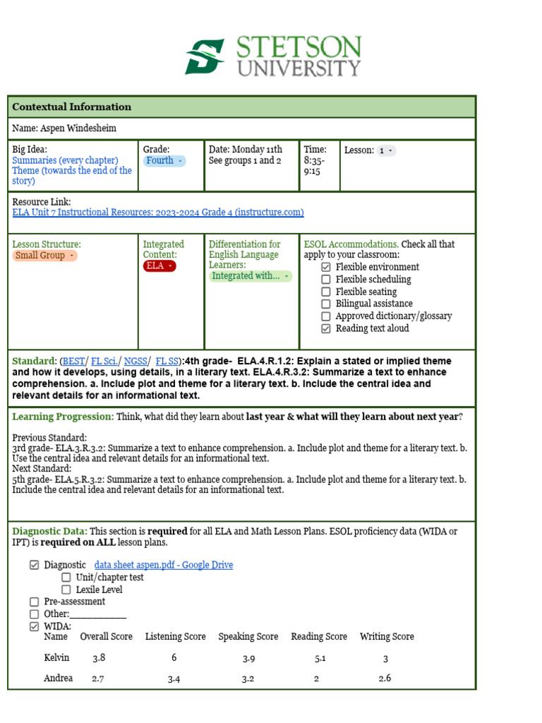 ELA Mini Lesson Plan for English Learners | PDF | English As A Second ...