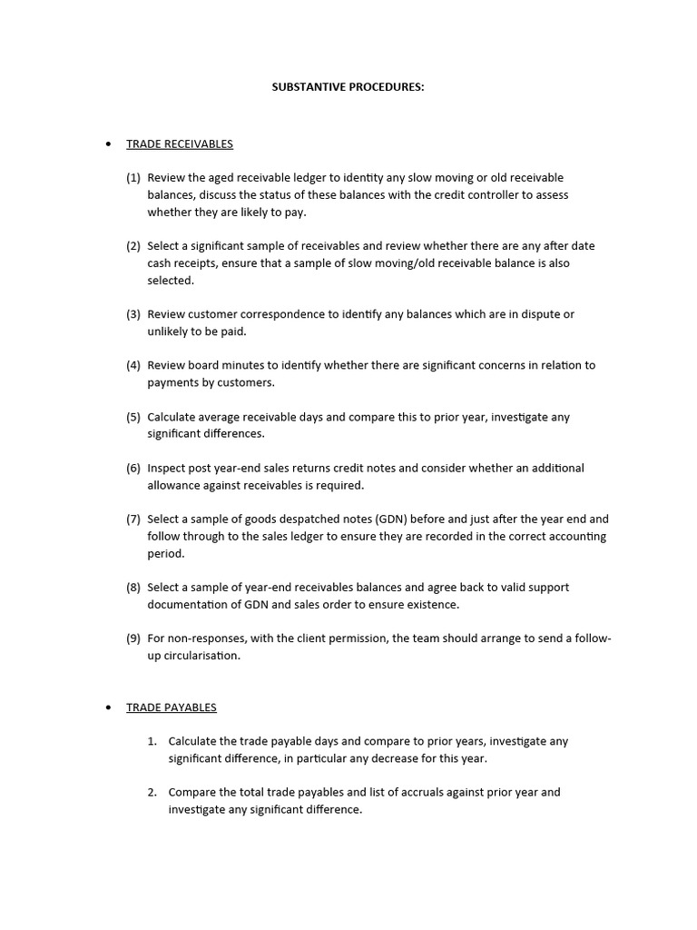 Substantive Procedures Acca | PDF | Payroll | Banks