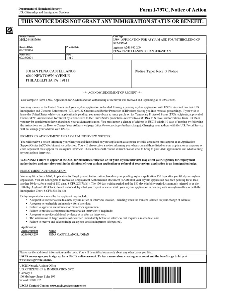 Receipt Notice | PDF | United States Citizenship And Immigration ...