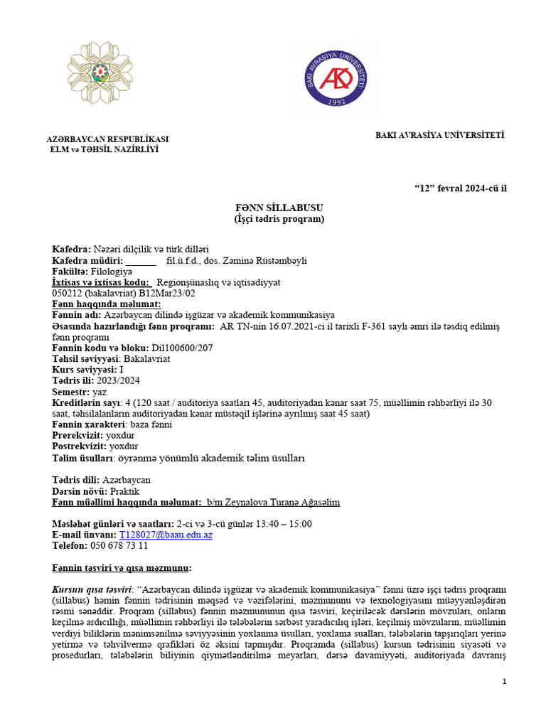 Sillabus Mar23.02 Az Dili | PDF