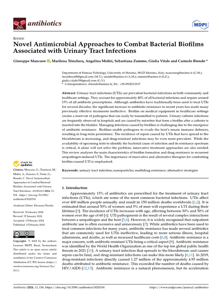 Antibiotics 13 00154 | PDF | Urinary Tract Infection | Biofilm
