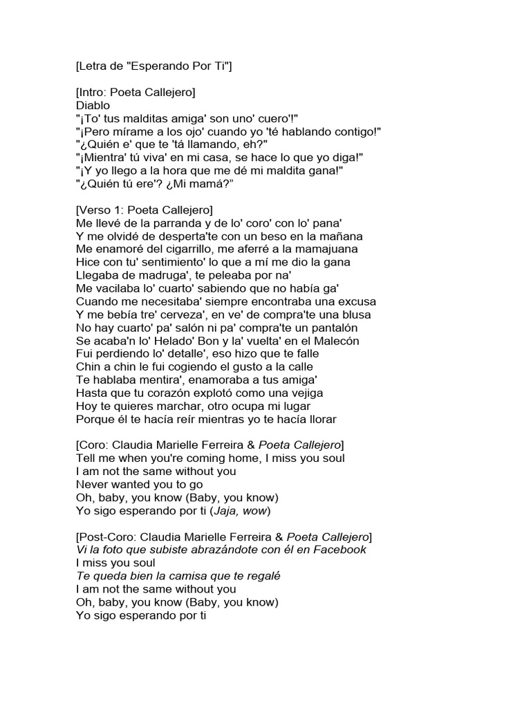 Letra de "Esperando Por Ti" | PDF