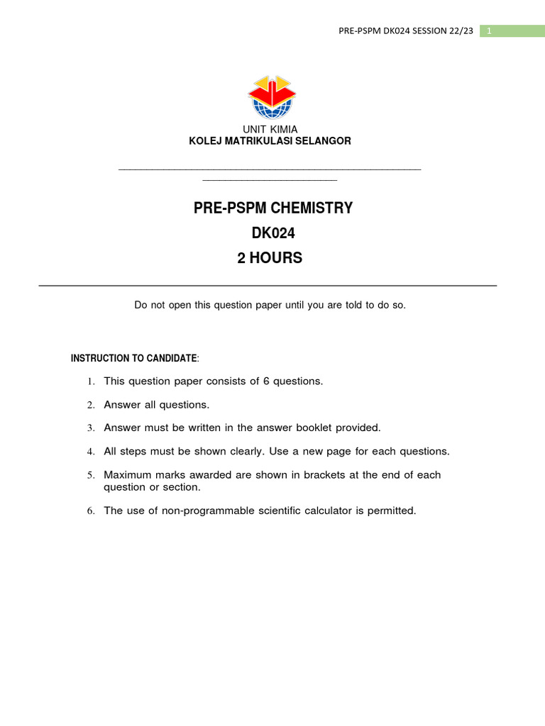 Pra PSPM KMS DK024 Sesi 22 - 23 | PDF | Chemical Reactions | Solubility