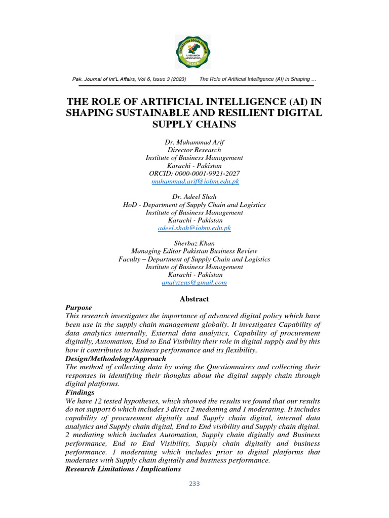 16 The Role of Artificial Intelligence Ai in Shaping Sustainable and Resilient Digital Supply ...