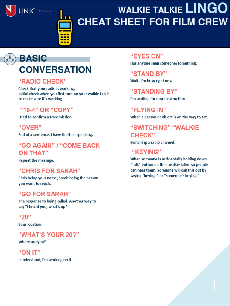 Walkie Talkie Lingo Cheat Sheet | PDF