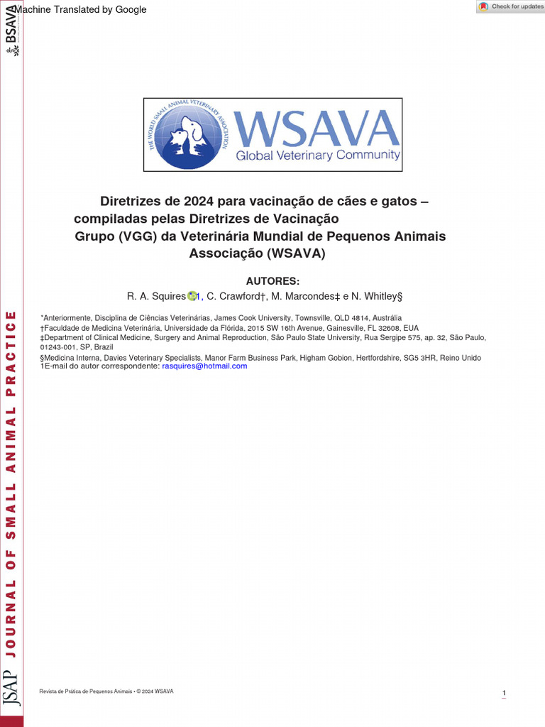 WSAVA Vaccination Guidelines 2024 | PDF | Vacinas | DNA recombinante