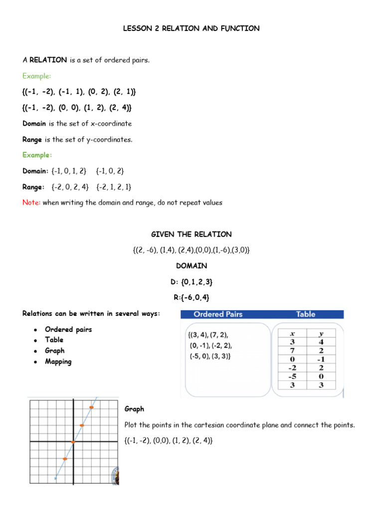 Lesson 2 Relation and Function | PDF