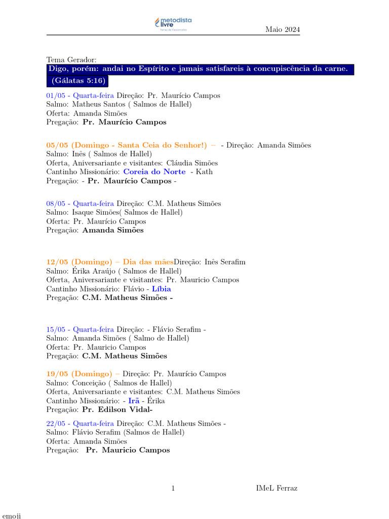 Escala Maio 2024 | PDF