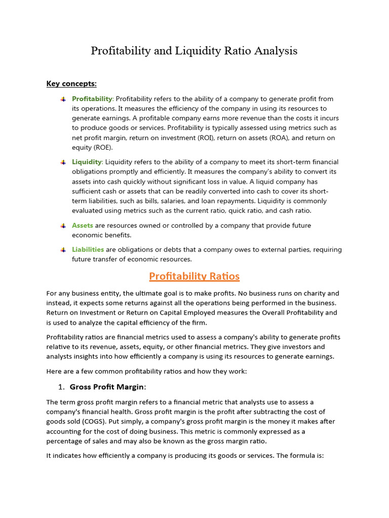 Profitability and Liquidity Ratio Analysis | Download Free PDF | Gross Margin | Net Income
