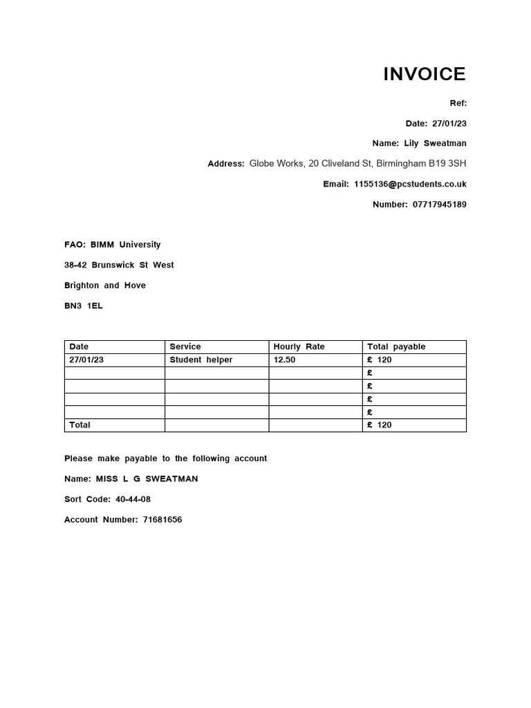 Invoice for Student Helper Services | PDF