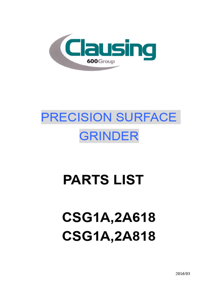 Precision Surface Grinder Parts List | PDF | Screw | Axle