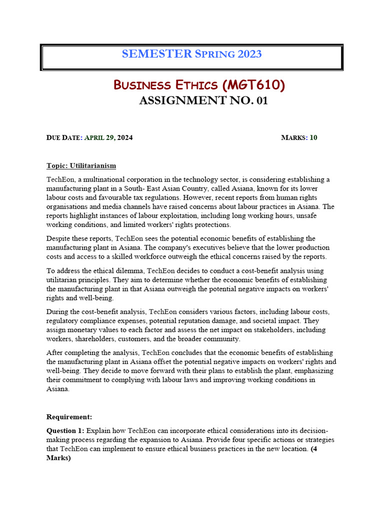 Spring 2024 - MGT610 - 1 | PDF | Cost–Benefit Analysis | Occupational ...