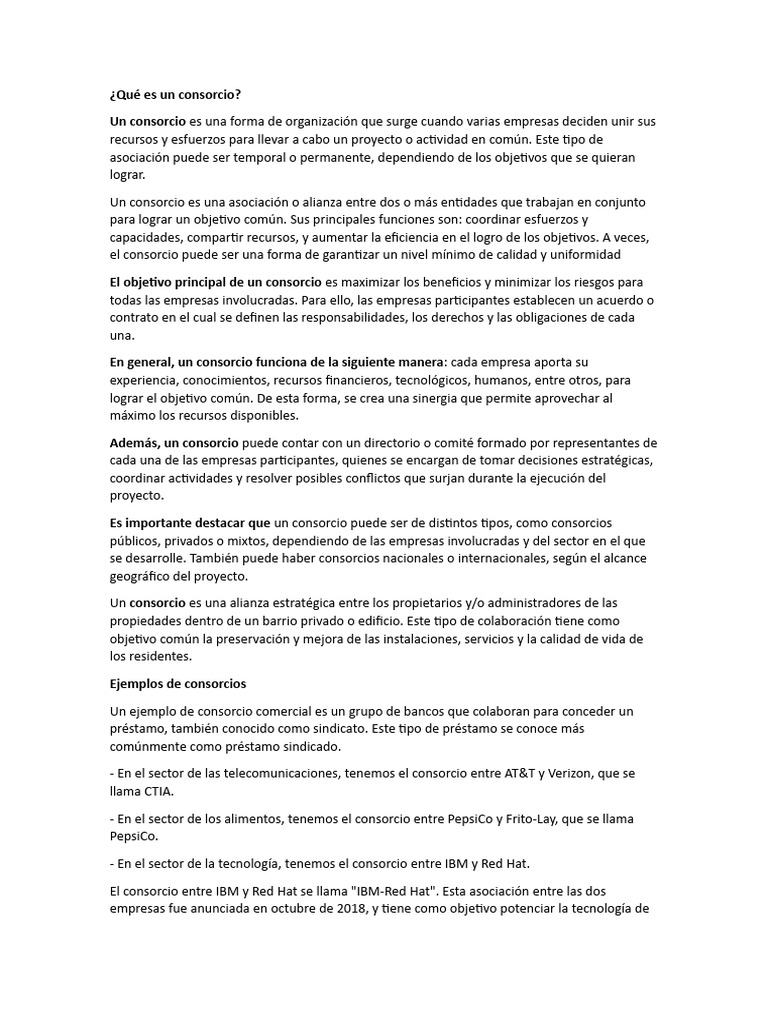 Tipos y funciones de un consorcio empresarial | PDF | Consorcio | Business