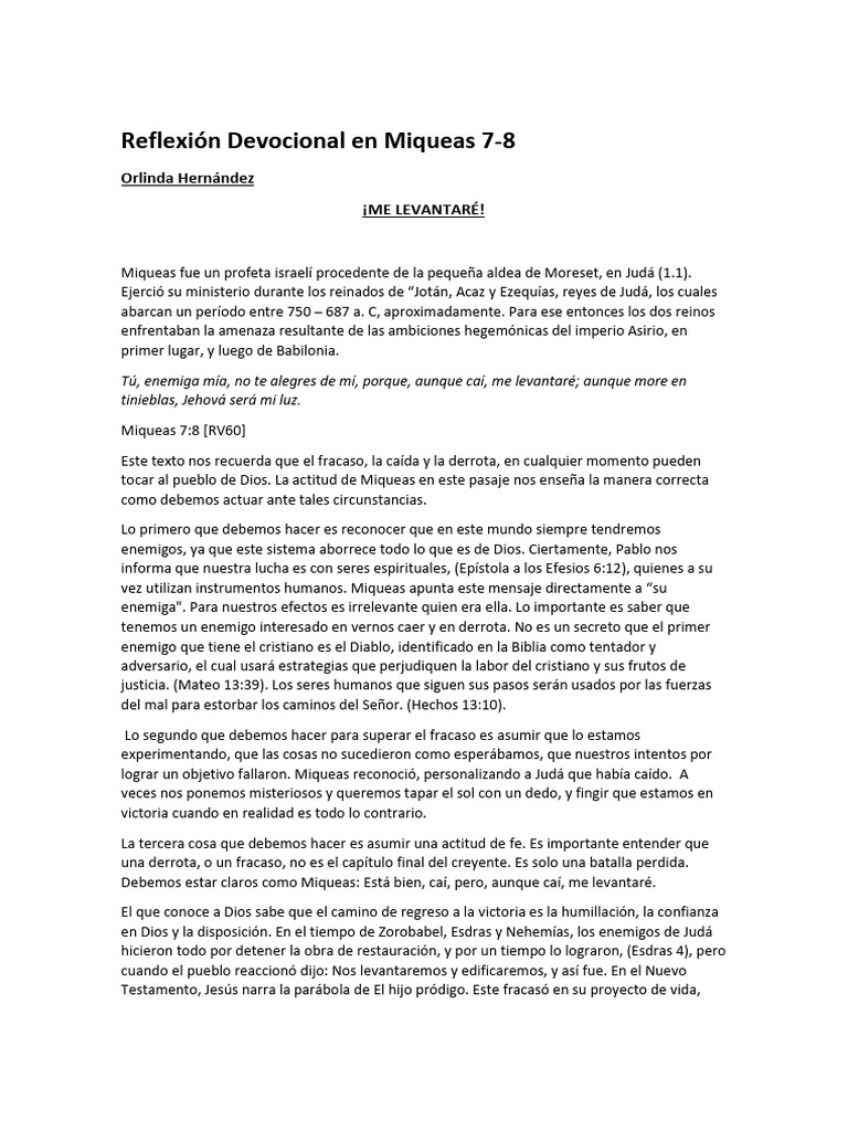 Reflexión sobre Miqueas 7:8 | PDF | Dios | Creencia religiosa y doctrina