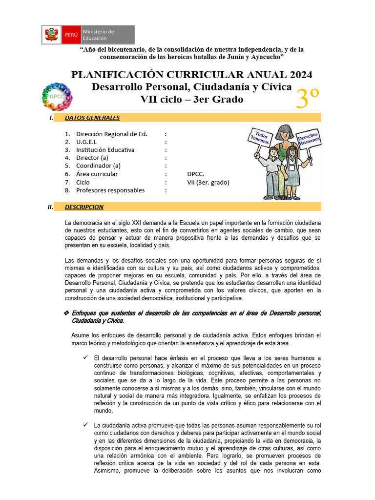 Prog - Anual DPCC - VII Ciclo - 3º - 2023 | PDF | Aprendizaje | Enseñando