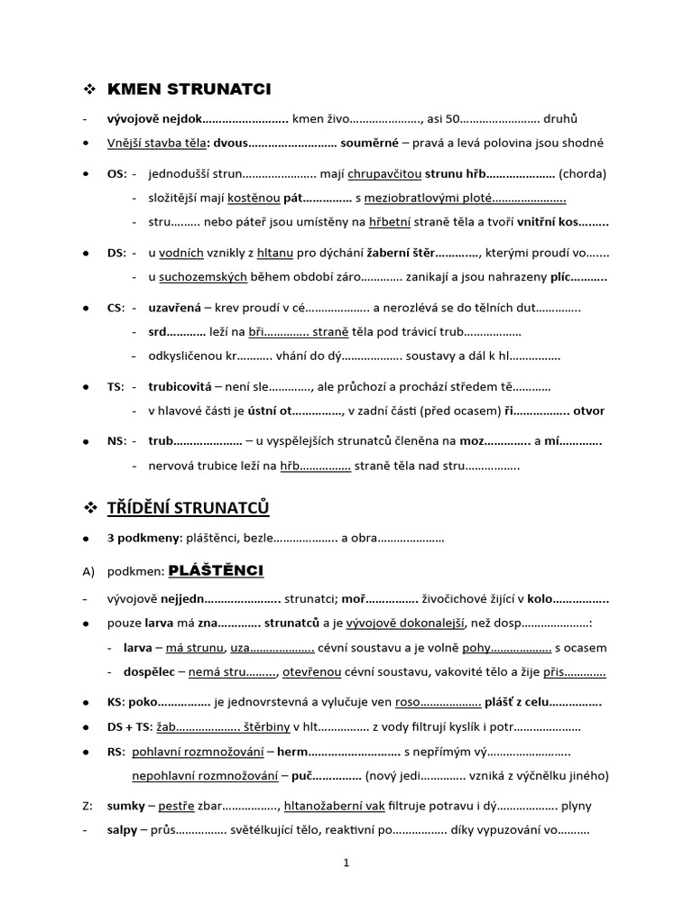 01 Strunatci, Obratlovci | PDF