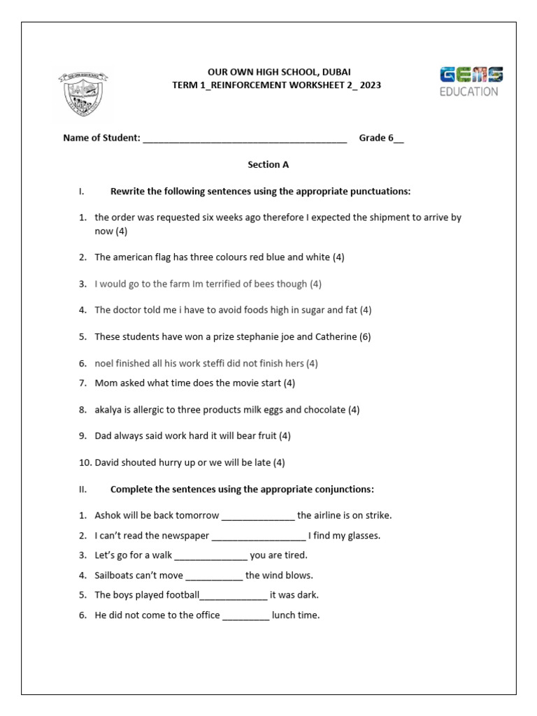 Term1 - Reinforcement Worksheet - 2 | PDF