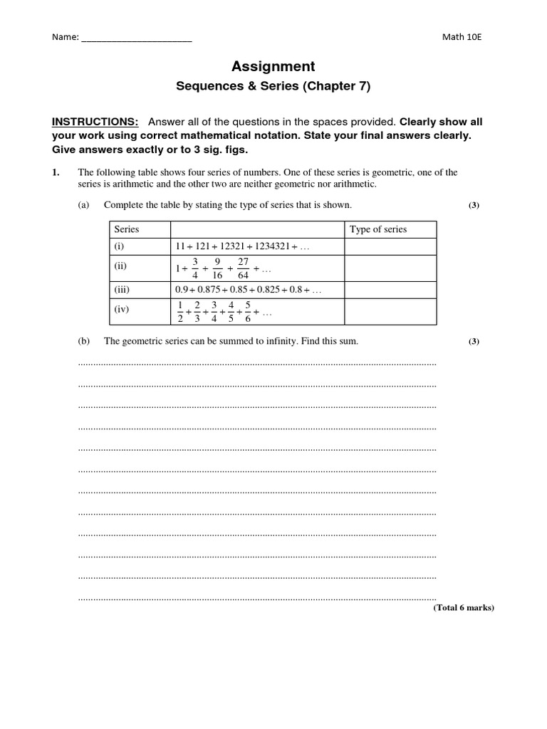 Assignment - Sequences and Series | PDF | Mathematics | Mathematical ...