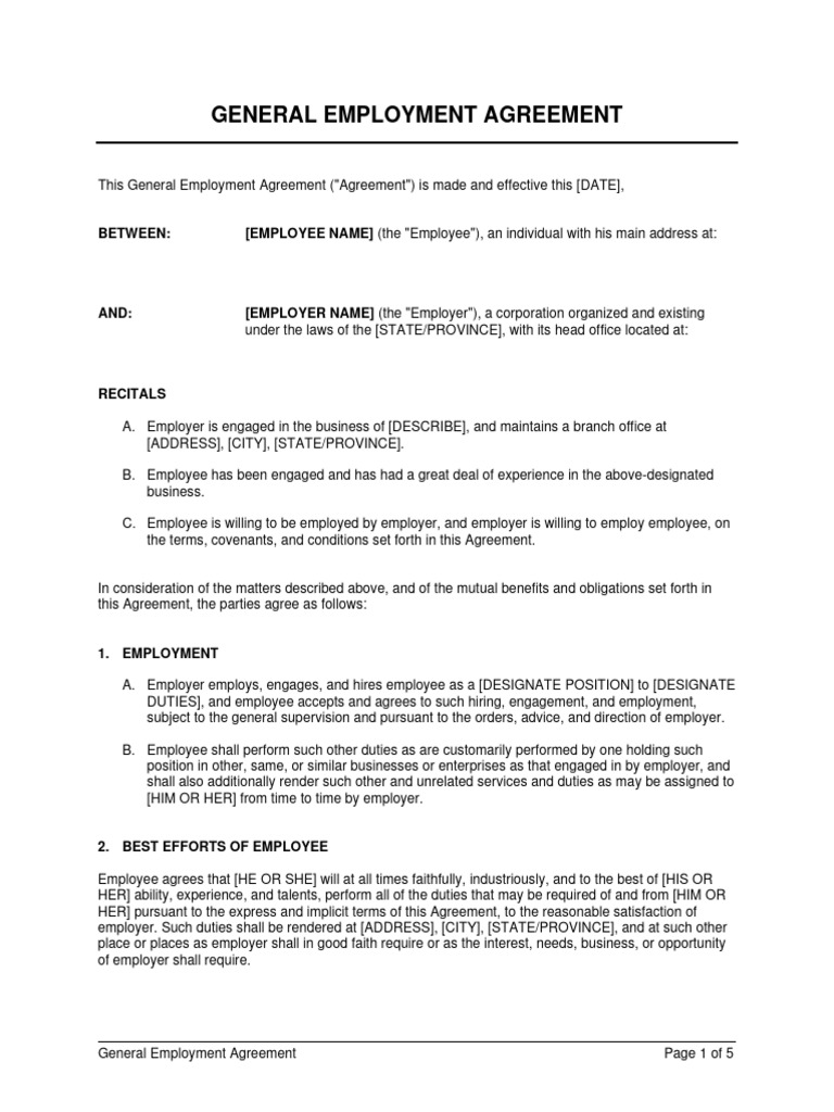 Employment-Agreement General | PDF | Employment | Copyright