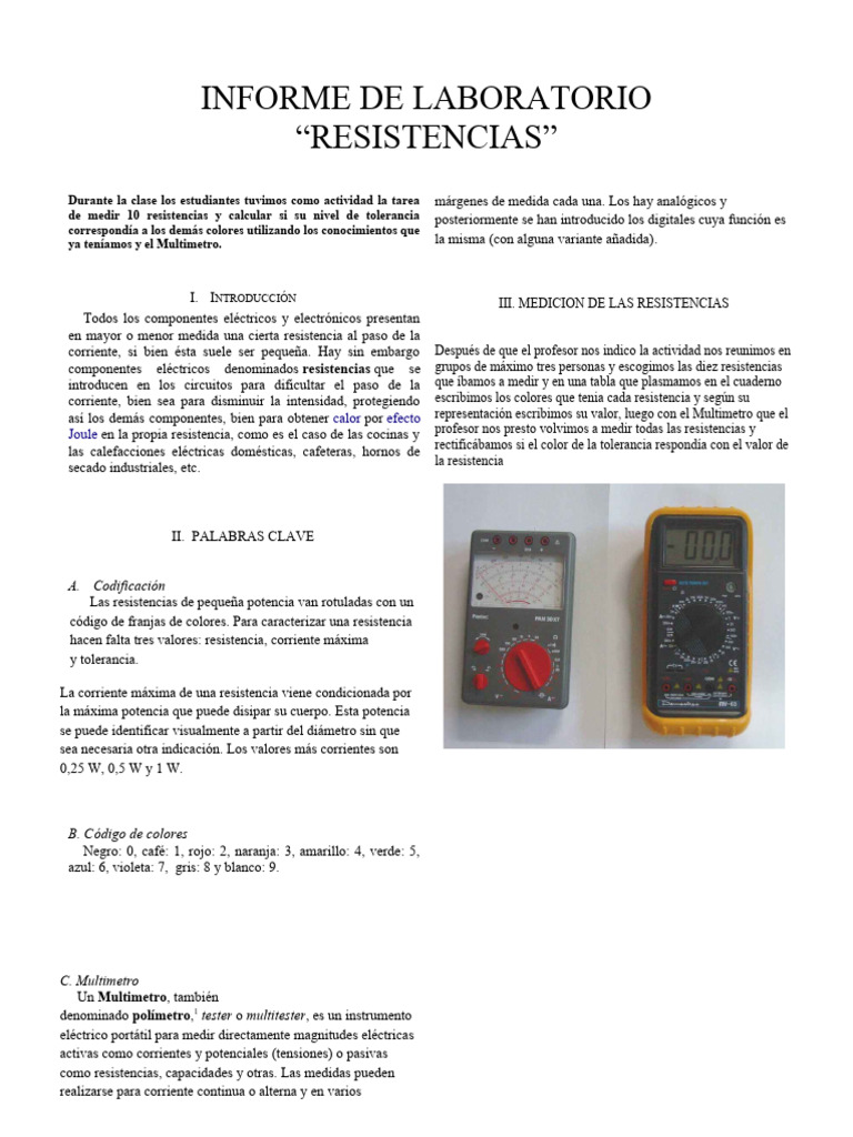 INFORME IEEE Resistencias | PDF | Resistencia Eléctrica y Conductancia ...
