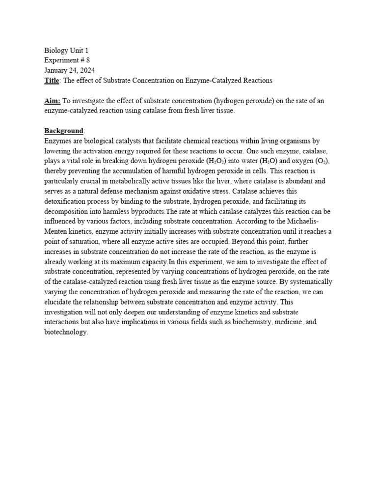 Enzyme Reaction Rates and Substrate Effects | PDF | Enzyme | Catalase