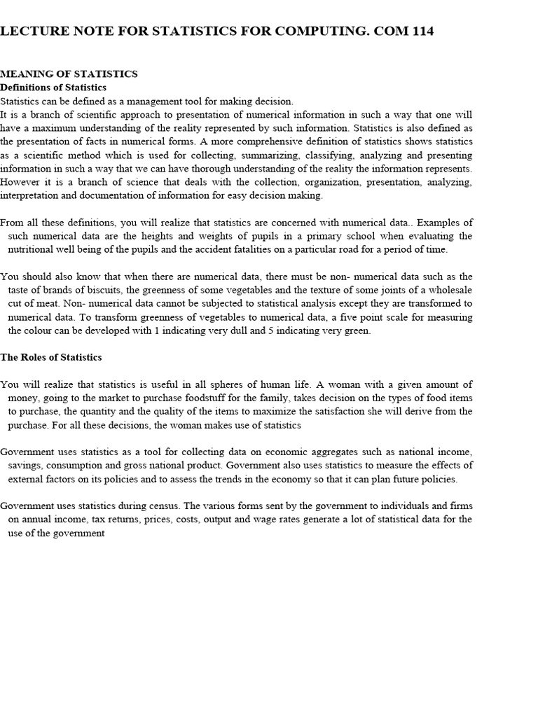 Com 114 - ND 1 Statistics For Computing - 2024 | PDF | Histogram | Probability Distribution