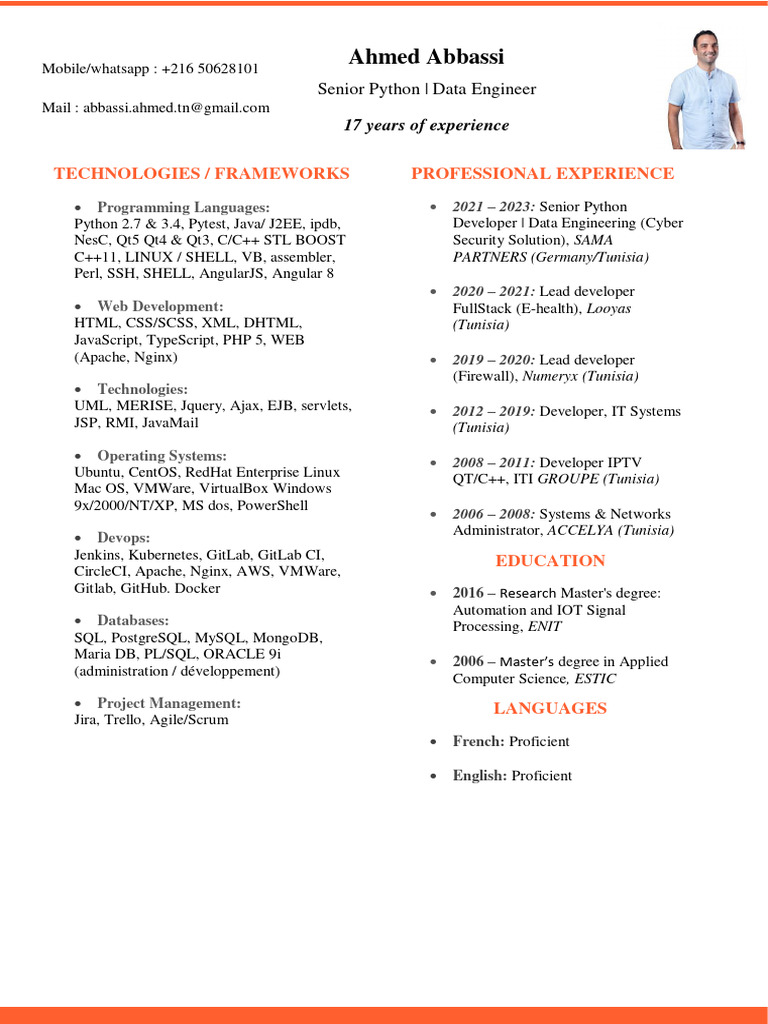 CV - Ahmed - Abbassi - Python-Data Engineer Senior - EN | PDF | My Sql ...