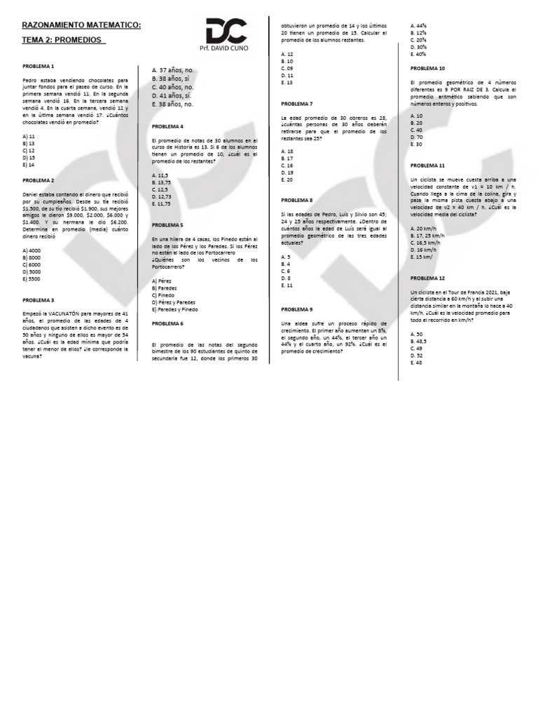 Promedios Nivel 1 | PDF