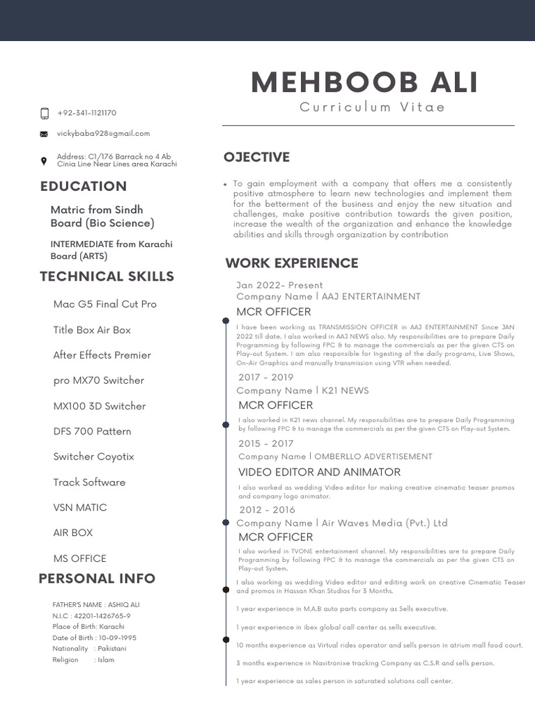 Mehboob Ali Curriculam Vitae 1 | PDF