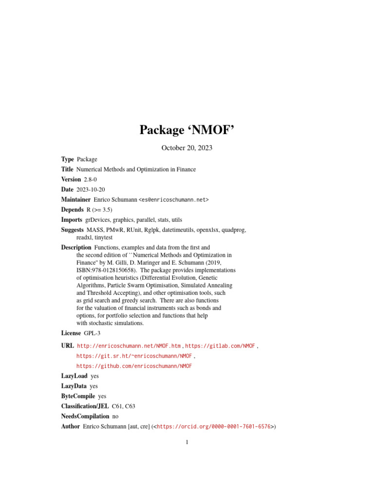 NMOF | PDF | Mathematical Optimization | Genetic Algorithm