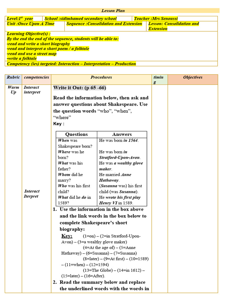 unit2-L7.Lesson Plan | PDF | William Shakespeare