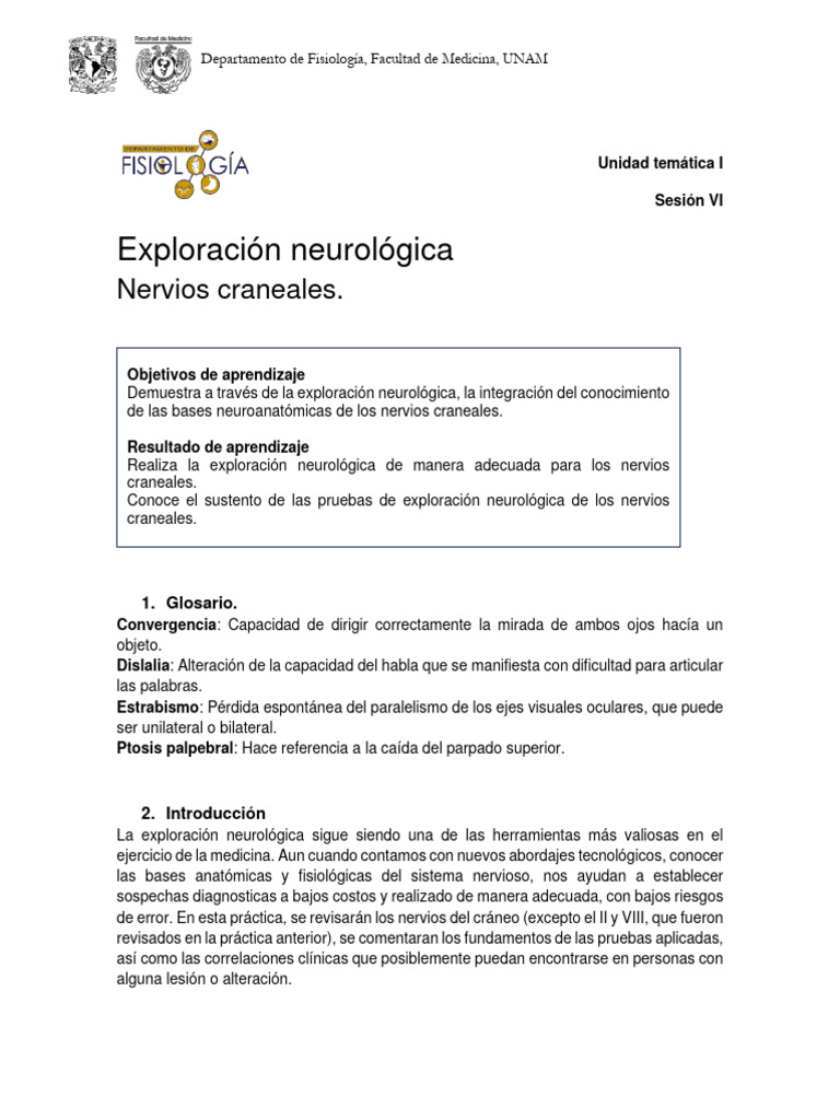 Practica 6. Exploracion Neurologica Pares Craneales | PDF | Anatomía | Sistema nervioso