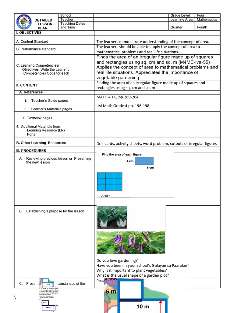 Q4 Math 4 Week 1.docx Version 1 | Download Free PDF | Area | Learning