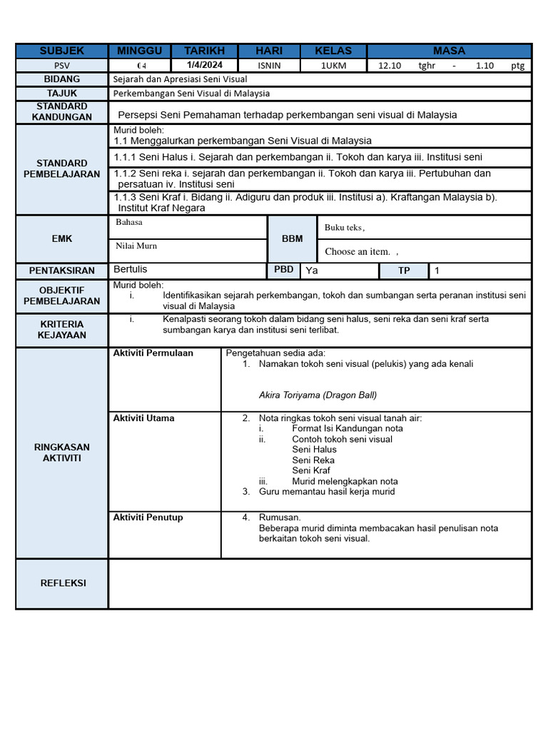 RPH PSV 1 Ukm 1.4.2024 | PDF