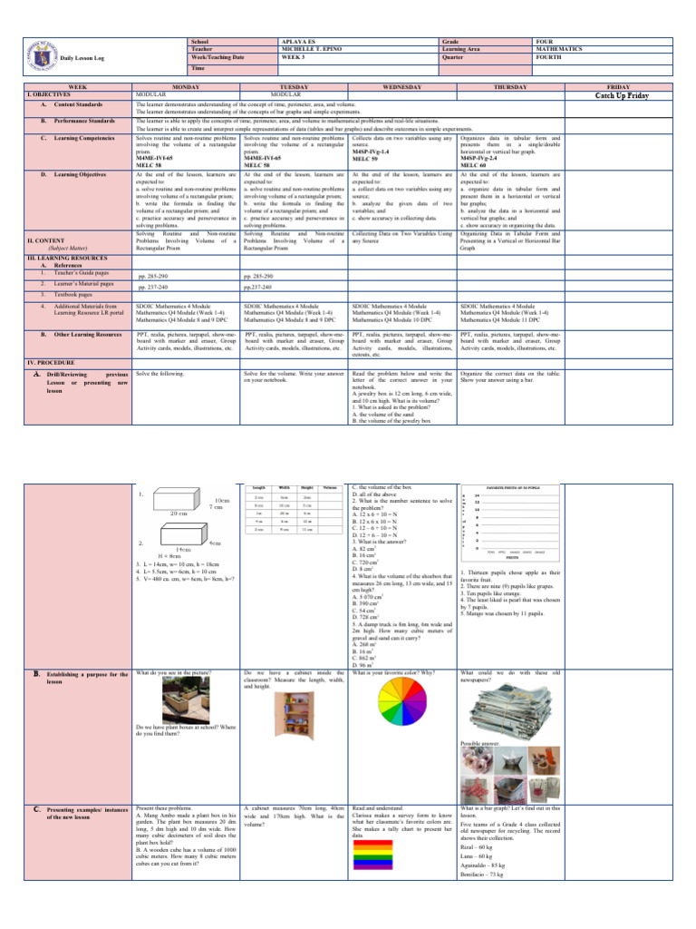 Math 4 q4 Week 3 DLL | PDF | Volume | Mathematics