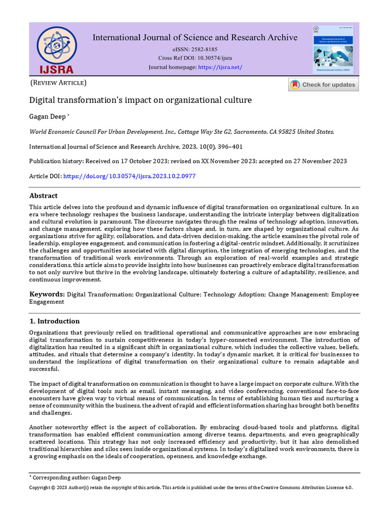 Digital Transformations Impact On Organizational | Download Free PDF | Organizational Culture ...