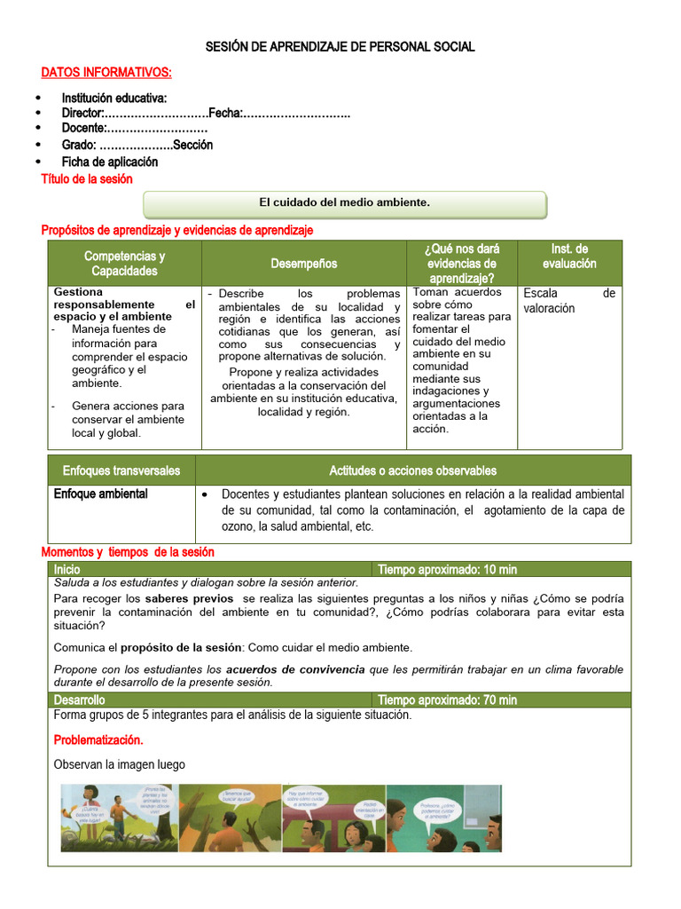 Sesión de Aprendizaje de Personal Social | PDF | Entorno natural ... Sesión de Aprendizaje de Personal Social | PDF | Entorno natural ...