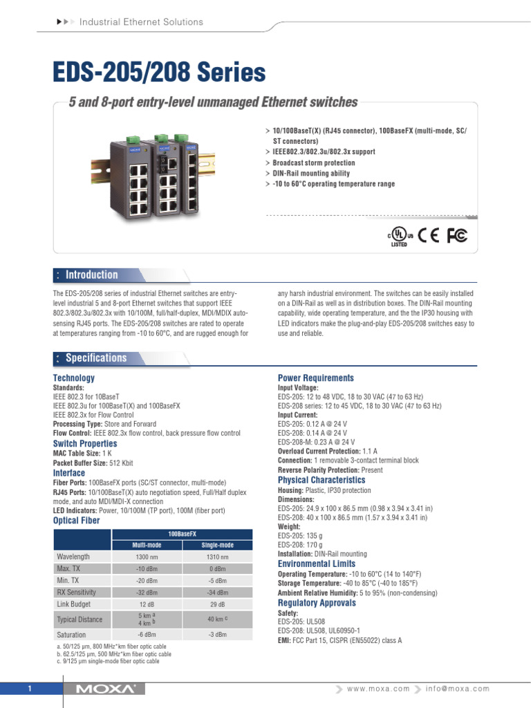 EDS-205 - 208 - Internet Switches | PDF | Network Switch | Optical Fiber