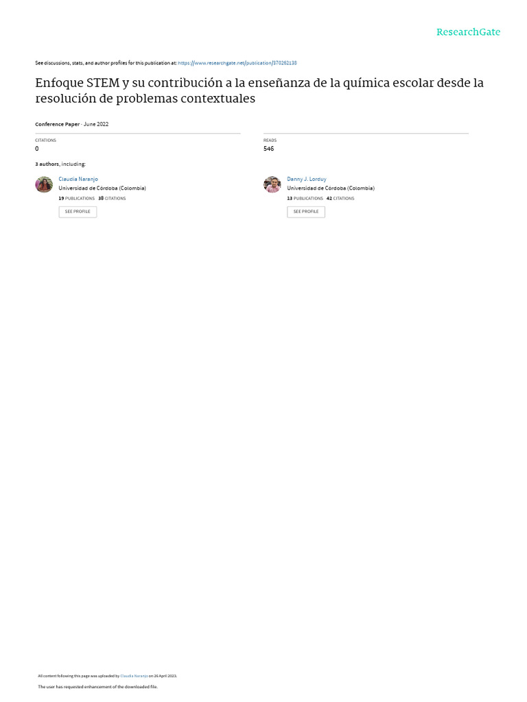 Enfoque STEM y Su Contribución A La Enseñanza de La Química Escolar Desde La Resolución de ...
