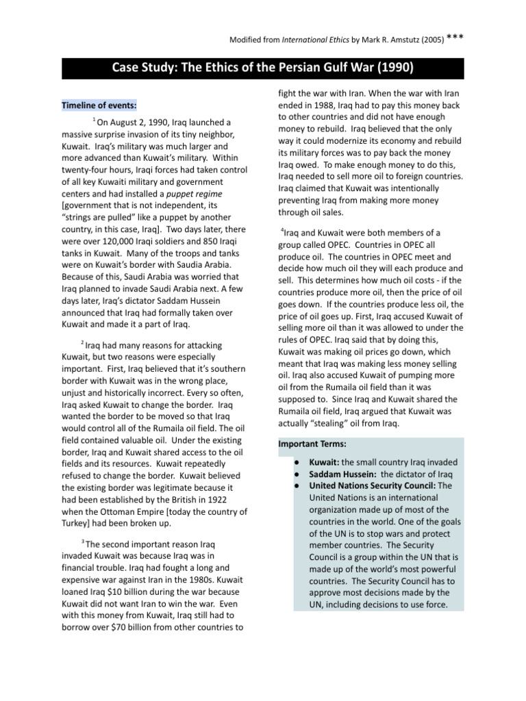 Persian Gulf War Ethics Analysis | PDF | Iraq | Gulf War