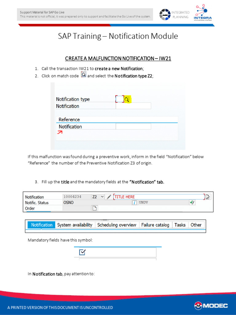 SAP IW21 Malfunction Notification Guide | PDF | Computer File | Tag ...