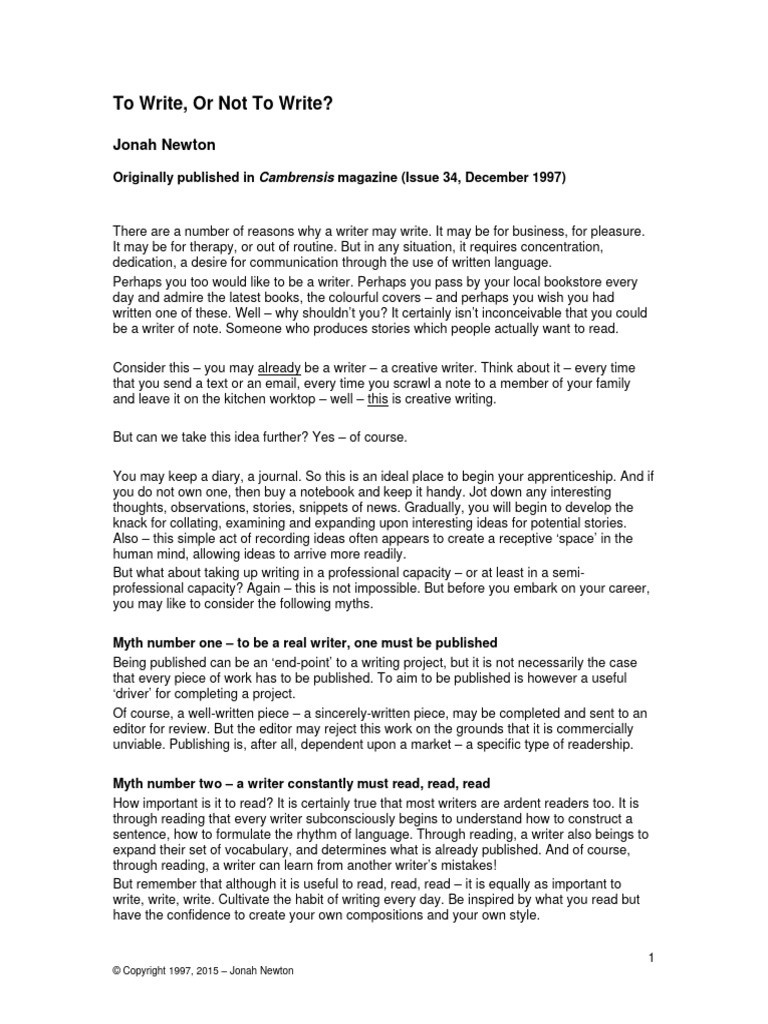 To Write or Not To Write | PDF | Writers | Human Communication