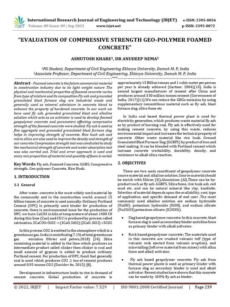 Compressive Strength of Geo-Polymer Foamed Concrete | PDF | Concrete ...