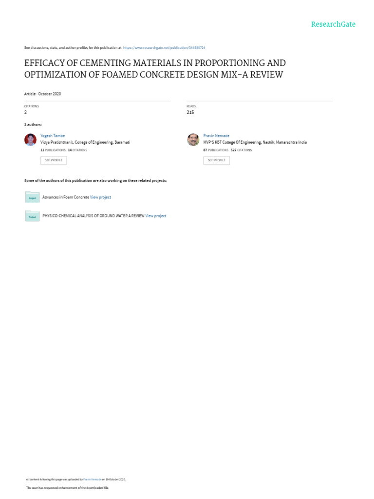 Efficacy of Cementing Materials in Proportioning and Optimization of ...