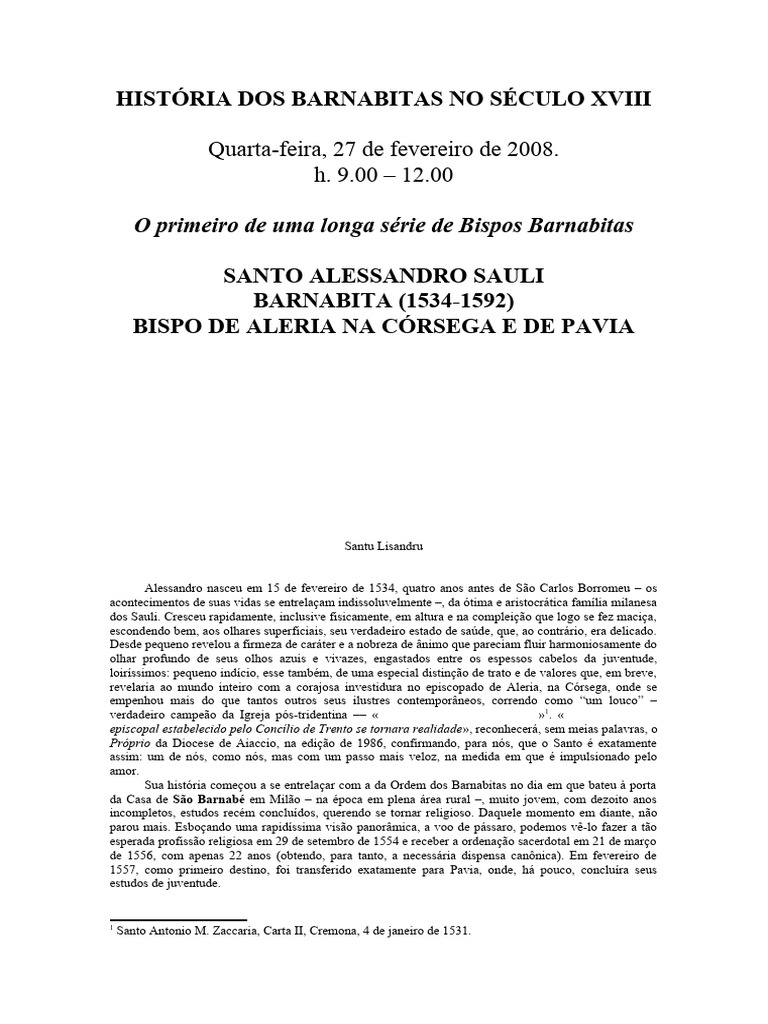 Barnabitas no Século XVIII: Santo Alessandro | PDF | Papa | Igreja católica