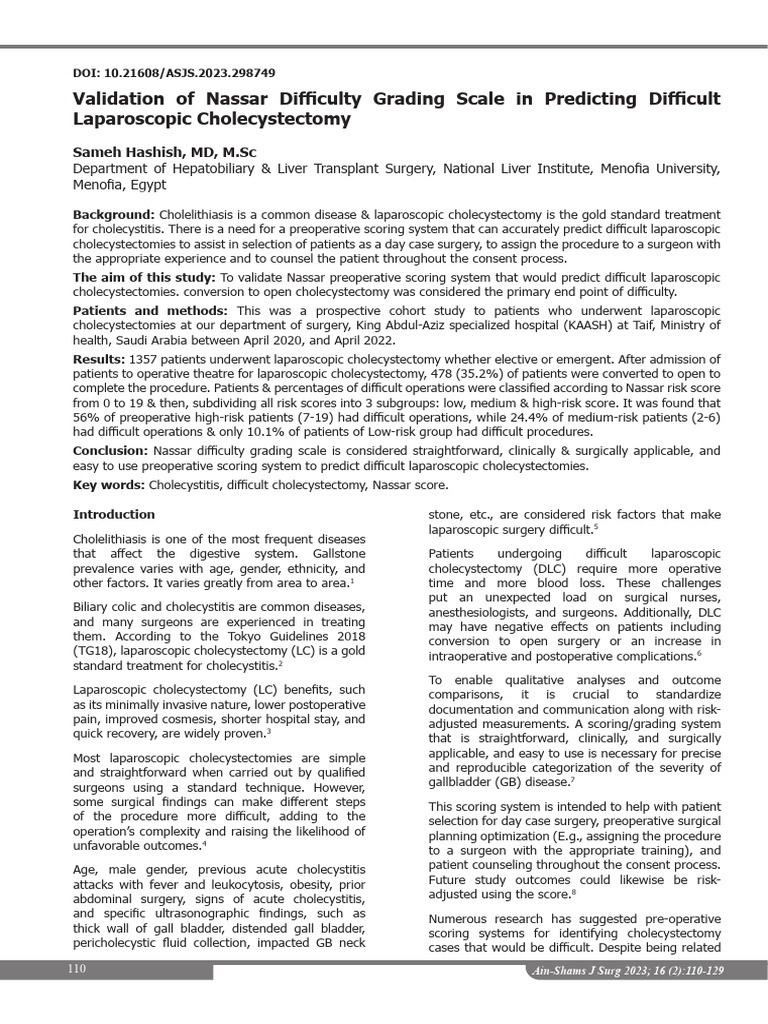 Nassar Scale Validation for Cholecystectomy | PDF | Surgery | Gallbladder