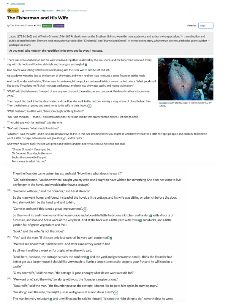 The Fisherman and His Wife Article | PDF
