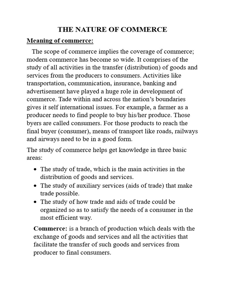Nature of Commerce | Download Free PDF | Commerce | Trade